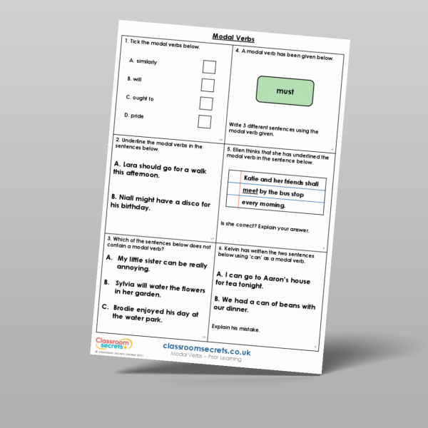 Year 6 Modal Verbs Prior Learning Resource | Classroom Secrets