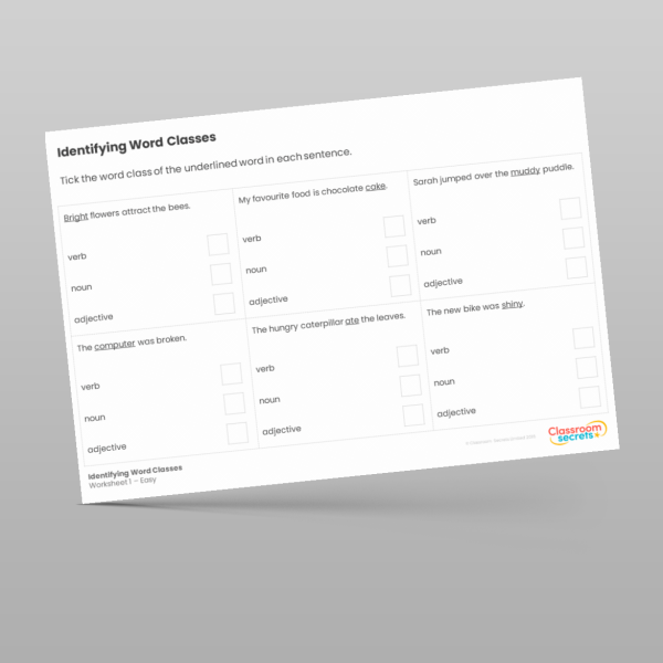 KS2 Identifying Word Classes Test Practice Resource | Classroom Secrets