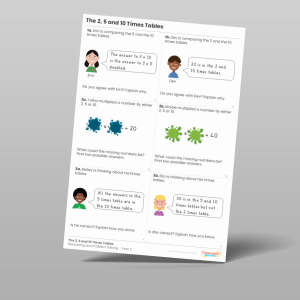 Year 2 The 2 5 And 10 Times Tables Reasoning And Problem Solving Resource Classroom Secrets