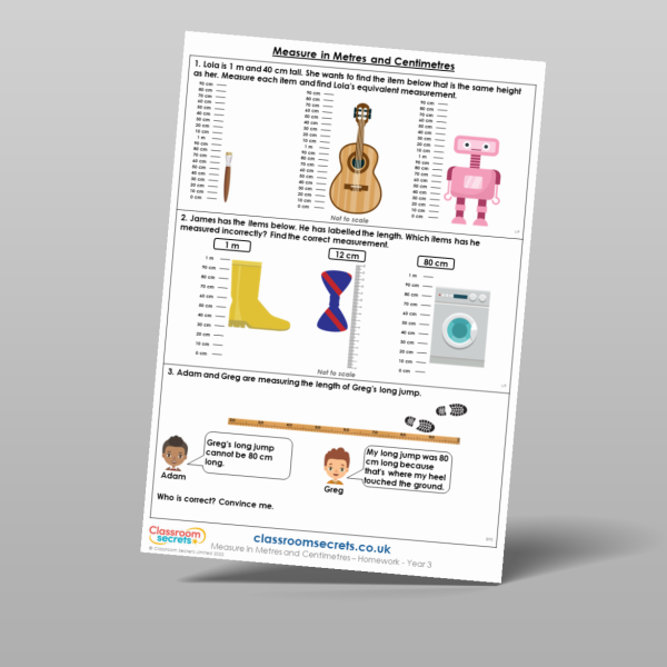 Year 3 Measure In Metres And Centimetres Homework Resource | Classroom ...