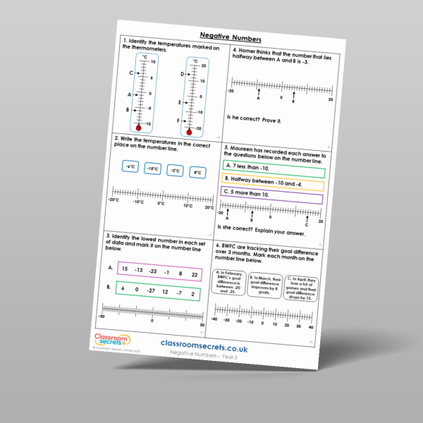 Year 5 Negative Numbers Mixed Activity Resource | Classroom Secrets
