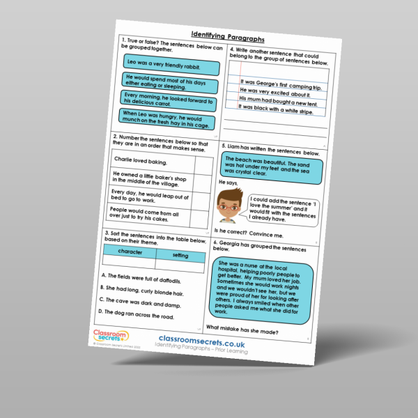Year 4 Identifying Paragraphs Prior Learning Resource | Classroom Secrets