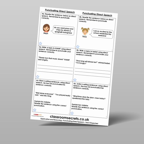 Year 3 Punctuating Direct Speech Application And Reasoning Resource ...