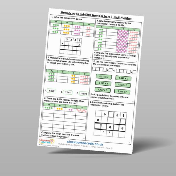 Year 5 Multiply Up To A 4 Digit Number By A 1 Digit Number Mixed Activity Resource | Classroom ...