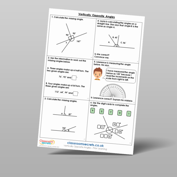 Year 6 Vertically Opposite Angles Prior Learning Resource | Classroom ...