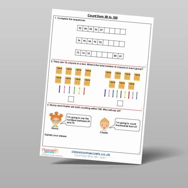 Year 1 Count From 50 To 100 Mixed Activity Resource | Classroom Secrets