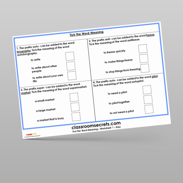 KS2 Tick The Word Meaning Test Practice Resource | Classroom Secrets