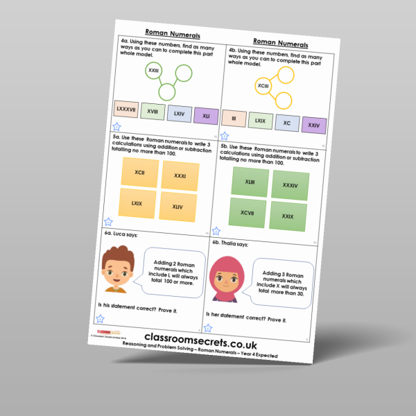 Year 4 Roman Numerals Reasoning And Problem Solving Resource Classroom Secrets