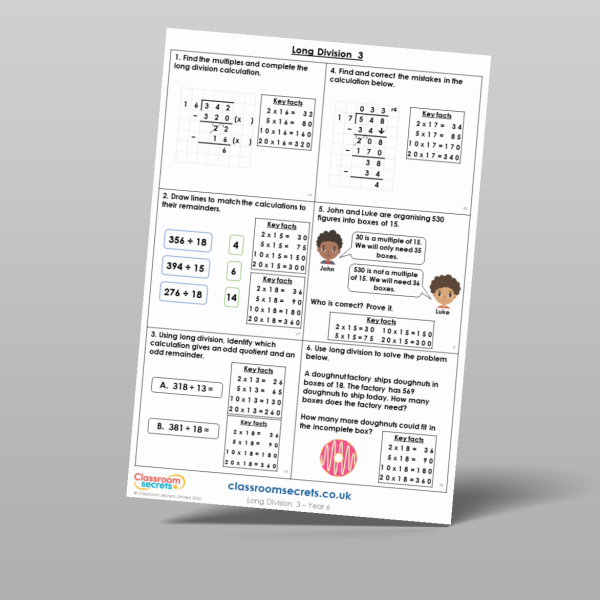 Year 6 Long Division 3 Mixed Activity Resource | Classroom Secrets