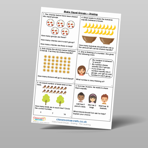 Year 2 Make Equal Groups Sharing Prior Learning Resource | Classroom Secrets