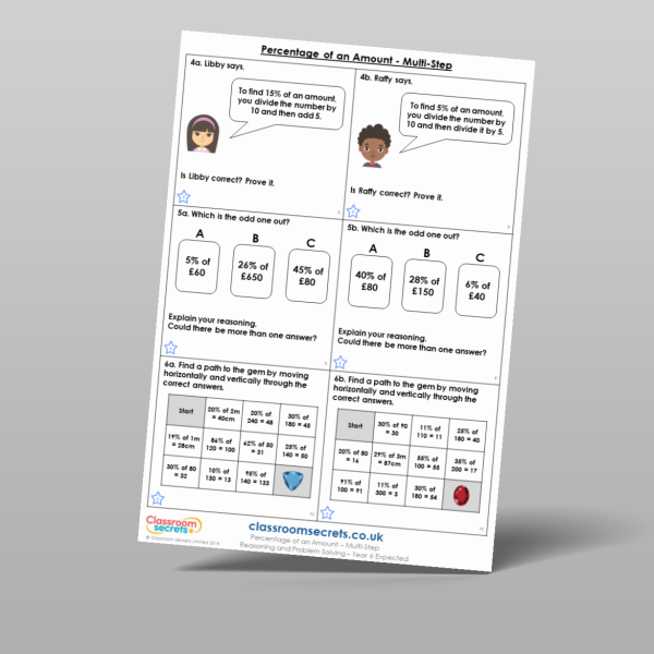 Year 6 Percentage Of An Amount Multi Step Reasoning And Problem Solving ...