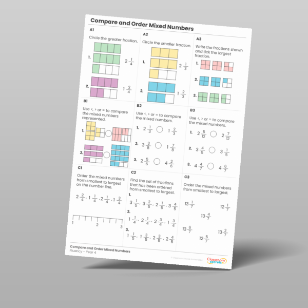 Compare and Order Mixed Numbers Fluency Matrix Resource | Classroom Secrets