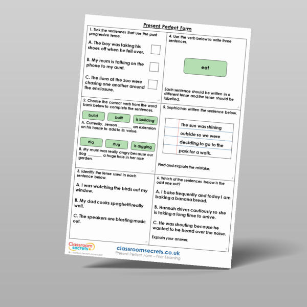 Year 5 Present Perfect Form Prior Learning Resource | Classroom Secrets