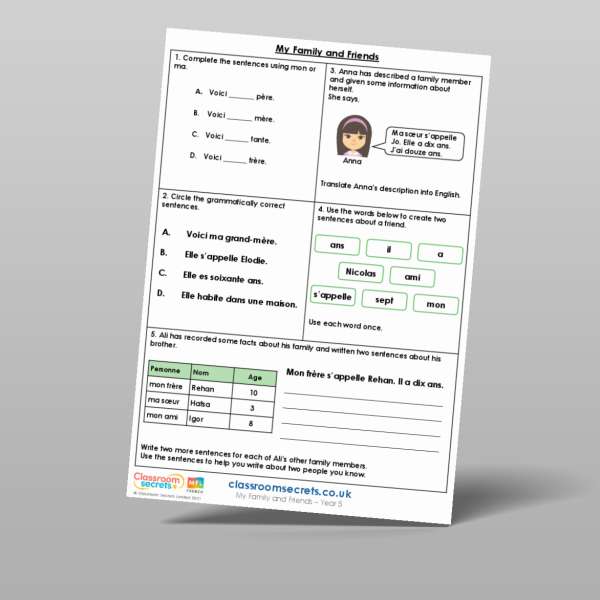 Year 5 My Family And Friends Main Activity Resource | Classroom Secrets