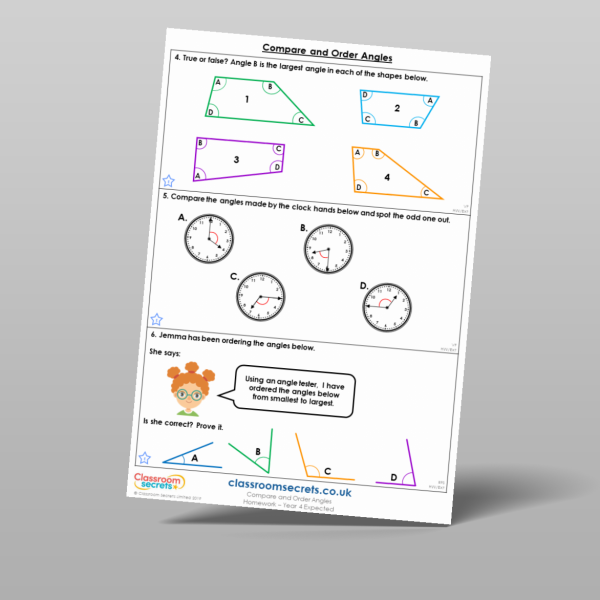 Year 4 Compare And Order Angles Homework Resource | Classroom Secrets