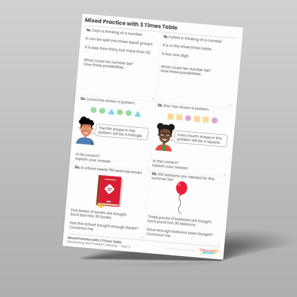 Year 3 Mixed Practice With 3 Times Table Reasoning And Problem Solving ...