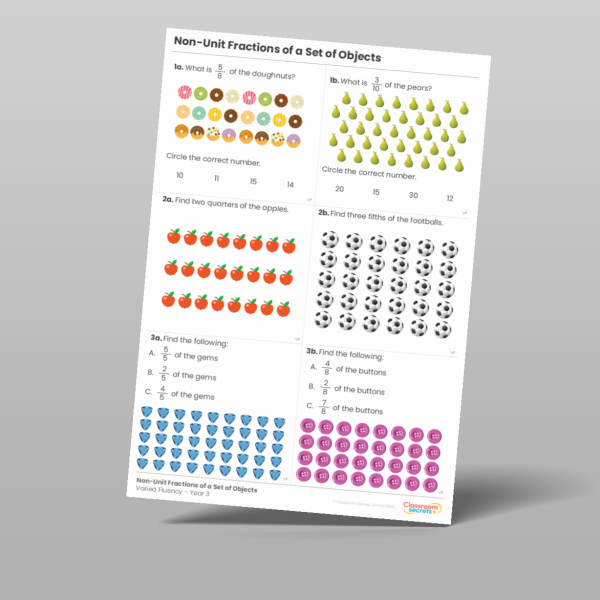 Year 3 Non Unit Fractions Of A Set Of Objects Varied Fluency 2 Resource Classroom Secrets
