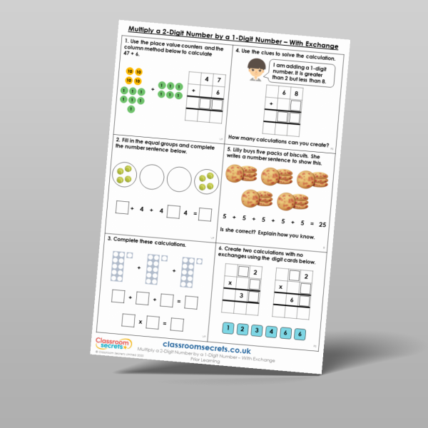 Year 3 Multiply A 2 Digit Number By A 1 Digit Number With Exchange ...