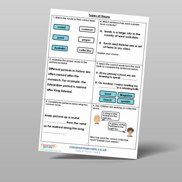 Year 3 Types Of Nouns Mixed Activity Resource | Classroom Secrets