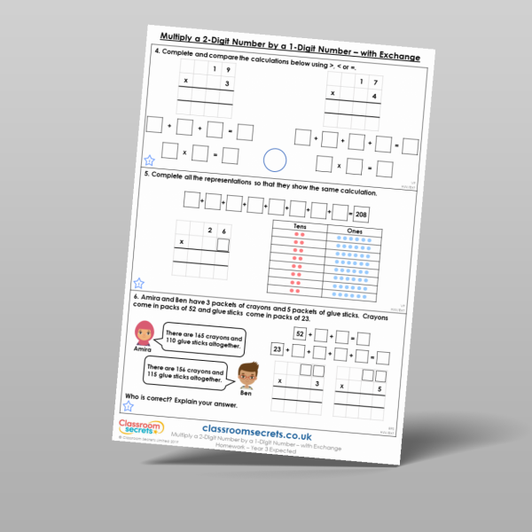 Year 3 Multiply A 2 Digit Number By A 1 Digit Number With Exchange ...