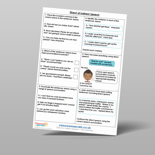 Year 4 Direct Or Indirect Speech Prior Learning Resource | Classroom ...