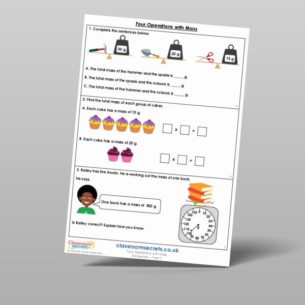 Year 2 Four Operations With Mass Homework Resource | Classroom Secrets