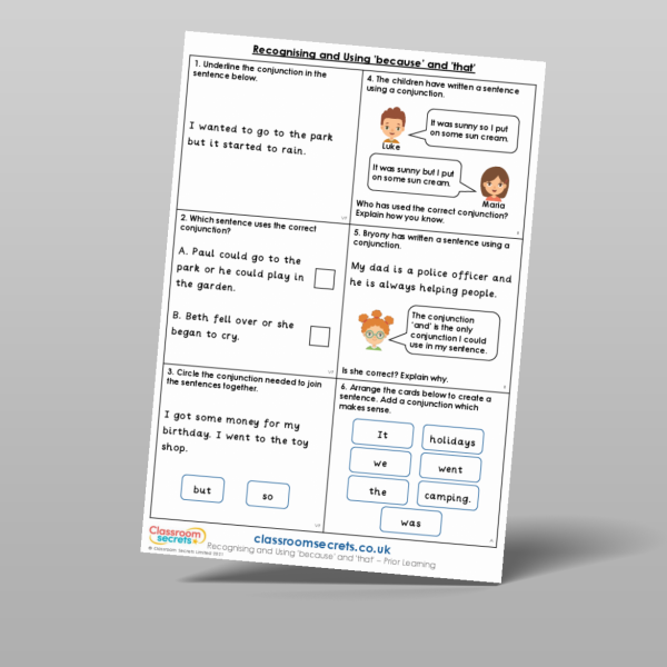 Year 2 Recognising And Using Because And That Prior Learning 2 Resource Classroom Secrets