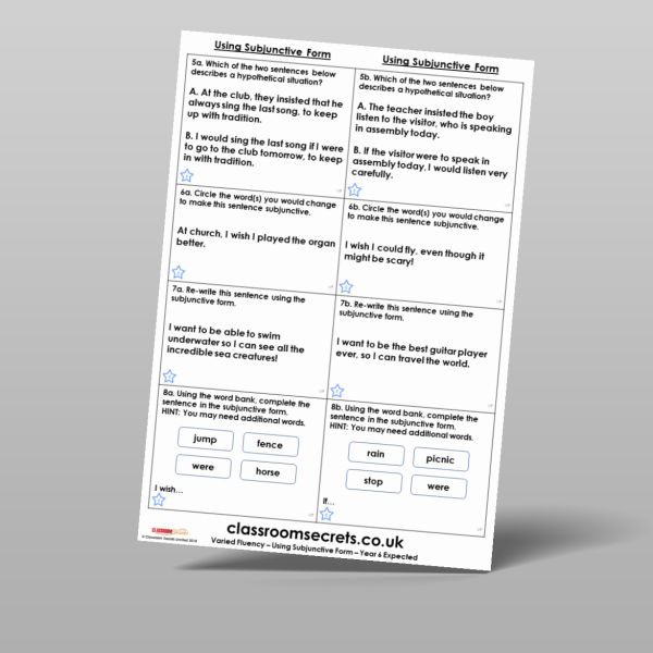 Year 6 Using Subjunctive Form Varied Fluency Resource | Classroom Secrets