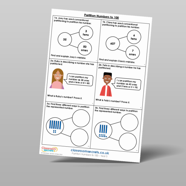 Year 3 Partition Numbers To 100 Reasoning And Problem Solving Resource | Classroom Secrets