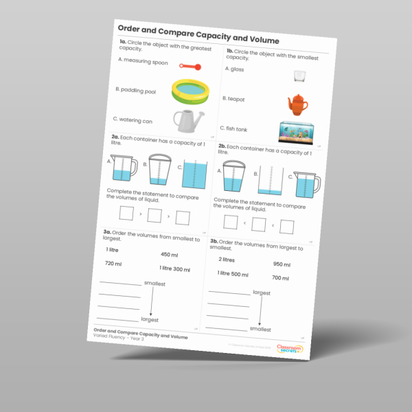 Year 3 Order And Compare Capacity And Volume Varied Fluency Resource ...