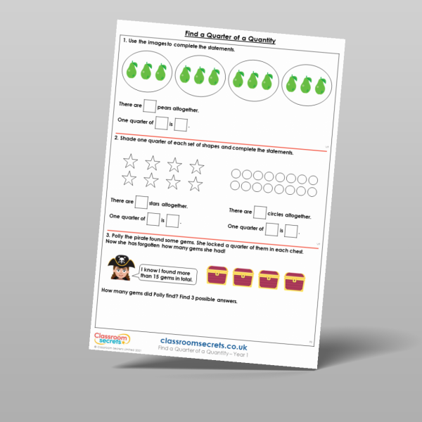 Year 1 Find A Quarter Of A Quantity Mixed Activity Resource | Classroom ...