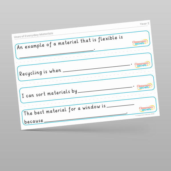 Year 2 Uses Of Everyday Materials Stem Sentences Resource | Classroom ...