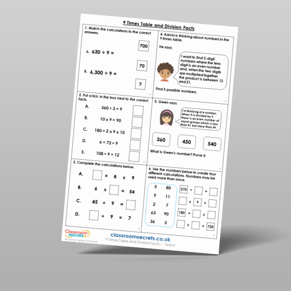 Year 4 9 Times Table And Division Facts Mixed Activity Resource ...