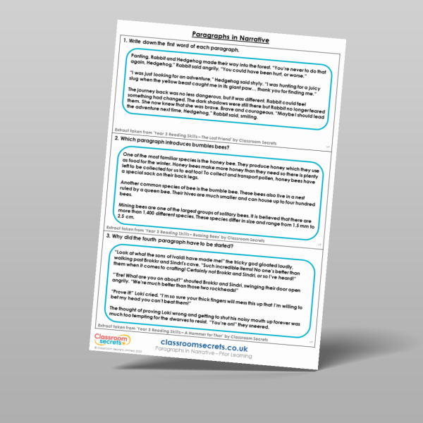 Year 3 Paragraphs In Narrative Prior Learning Resource | Classroom Secrets