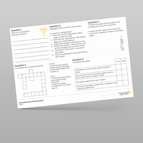 UKS2 Early Morning Work Hanukkah Resource | Classroom Secrets
