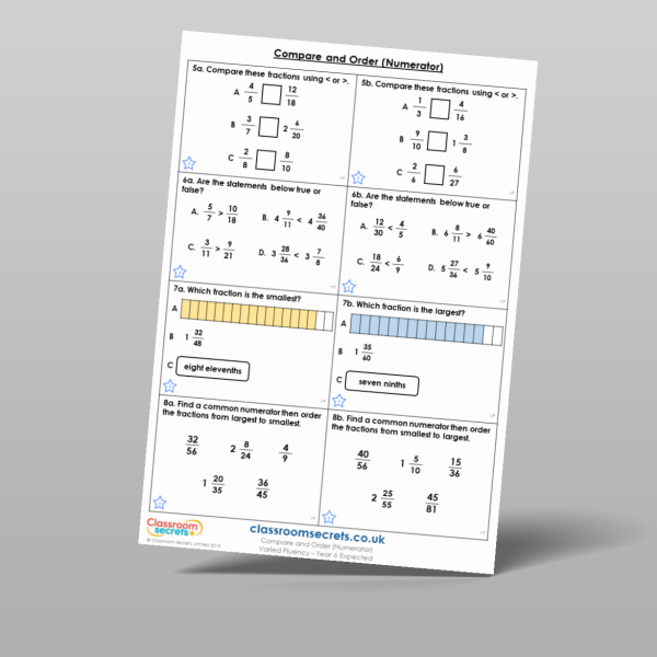 Year 6 Compare And Order Numerator Varied Fluency Resource | Classroom ...
