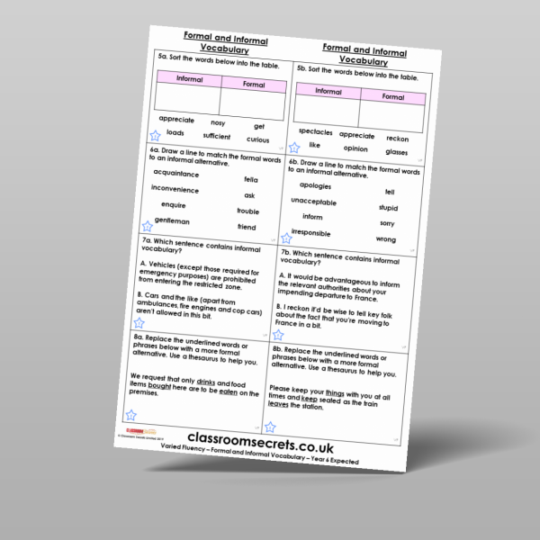 Year 6 Formal And Informal Vocabulary Varied Fluency Resource ...