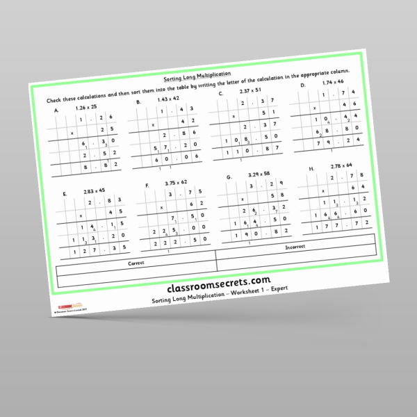UKS2 Sorting Long Multiplication Resource | Classroom Secrets