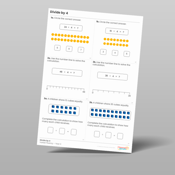 Year 4 Divide By 4 Varied Fluency Resource | Classroom Secrets