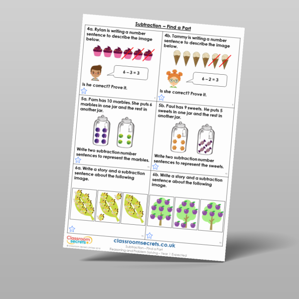 Year 1 Subtraction Find A Part Reasoning And Problem Solving Resource ...