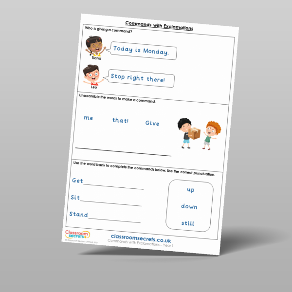 Year 1 Commands With Exclamations Mixed Activity Resource Classroom Secrets
