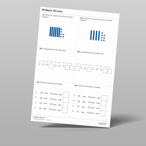 Year 2 10 More 10 Less Varied Fluency 2 Resource | Classroom Secrets