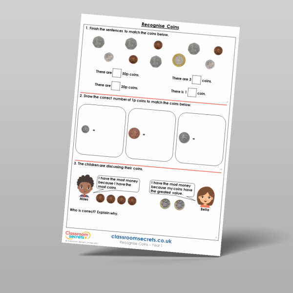 Year 1 Recognise Coins Mixed Activity Resource Classroom Secrets