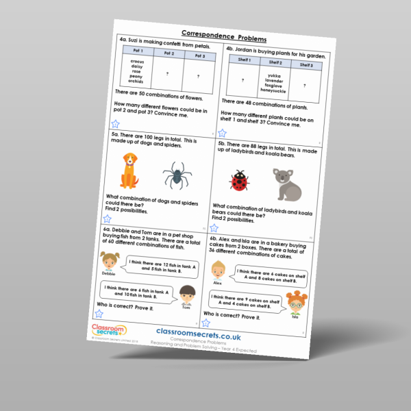 Year 4 Correspondence Problems Reasoning And Problem Solving Resource | Classroom Secrets