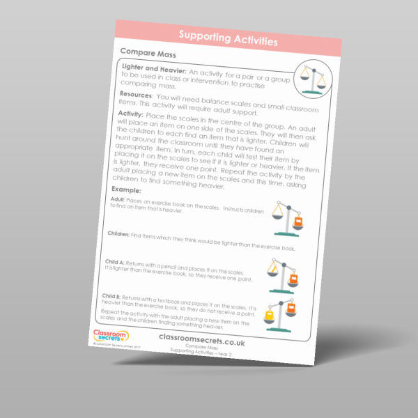 Year 2 Compare Mass Supporting Activity Resource | Classroom Secrets