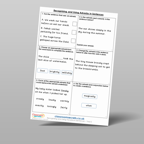 Year 2 Recognising And Using Adverbs In Sentences Mixed Activity Resource Classroom Secrets