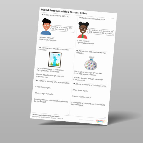 Year 4 Mixed Practice With 6 Times Tables Reasoning And Problem Solving ...