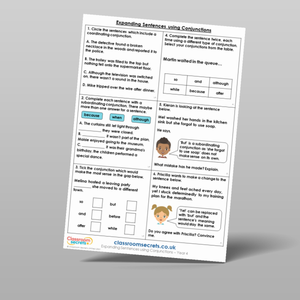 Year 4 Expanding Sentences Using Conjunctions Mixed Activity Resource Classroom Secrets