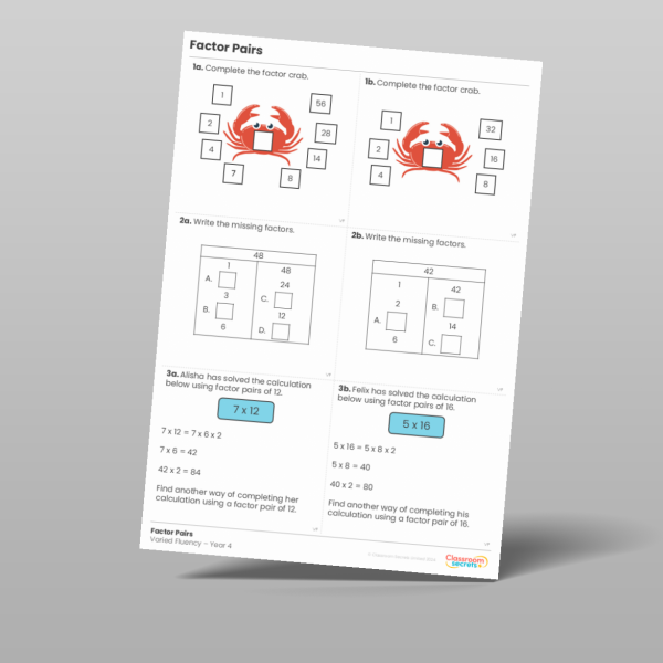 Free Factor Pairs Varied Fluency Resource | Classroom Secrets