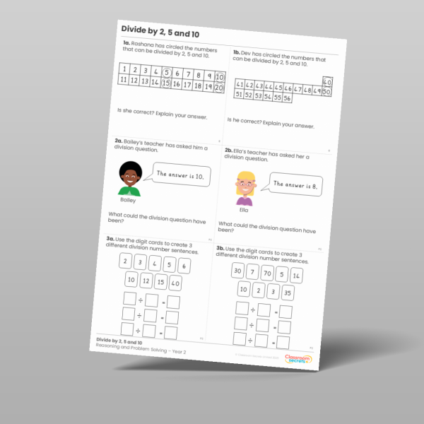 Year 2 Divide By 2 5 And 10 Reasoning And Problem Solving Resource ...